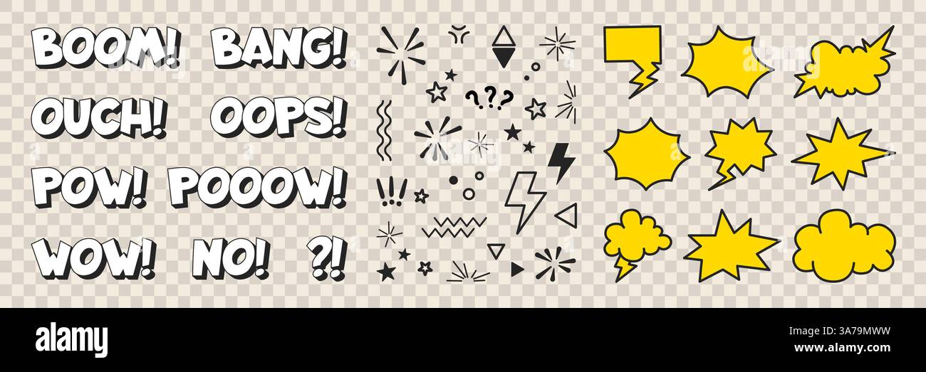 Comic cartoon speech bubbles set - white text expressions, black ...