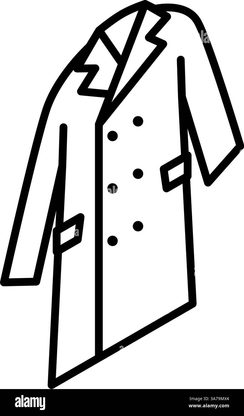 chester coat, Clothes simple isometric line drawing icon in black and ...