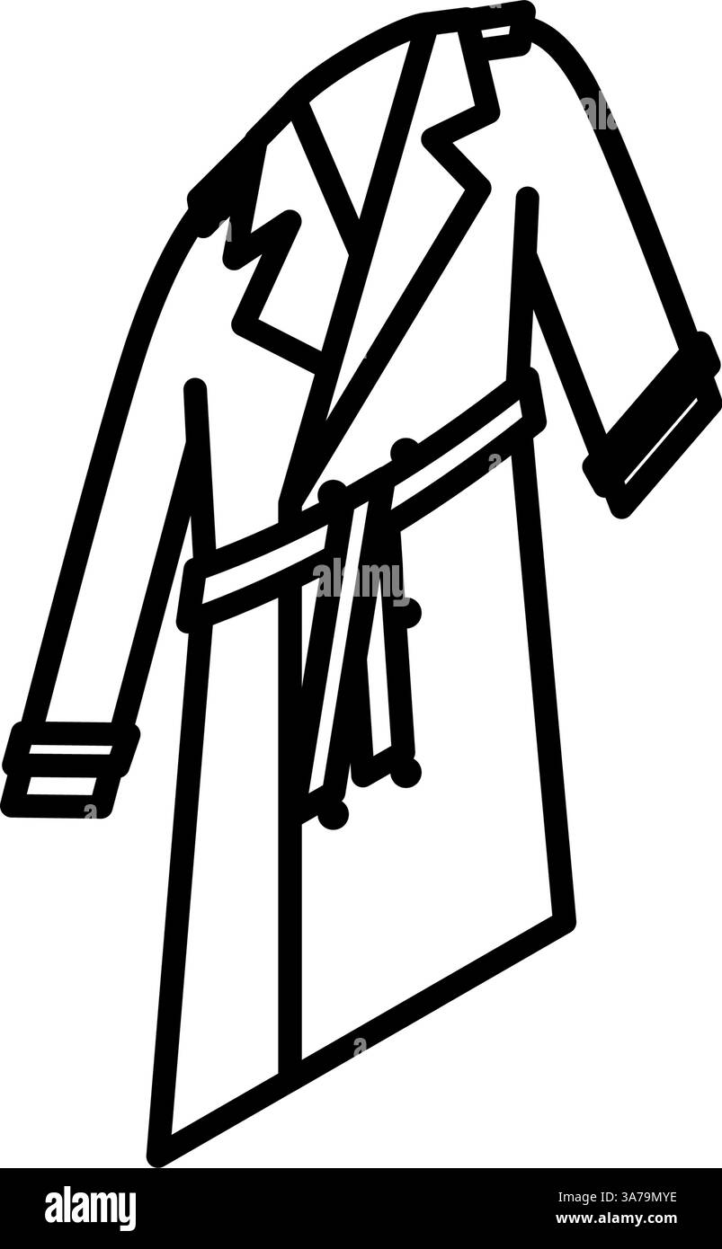 trench coat, Clothes simple isometric line drawing icon in black and ...