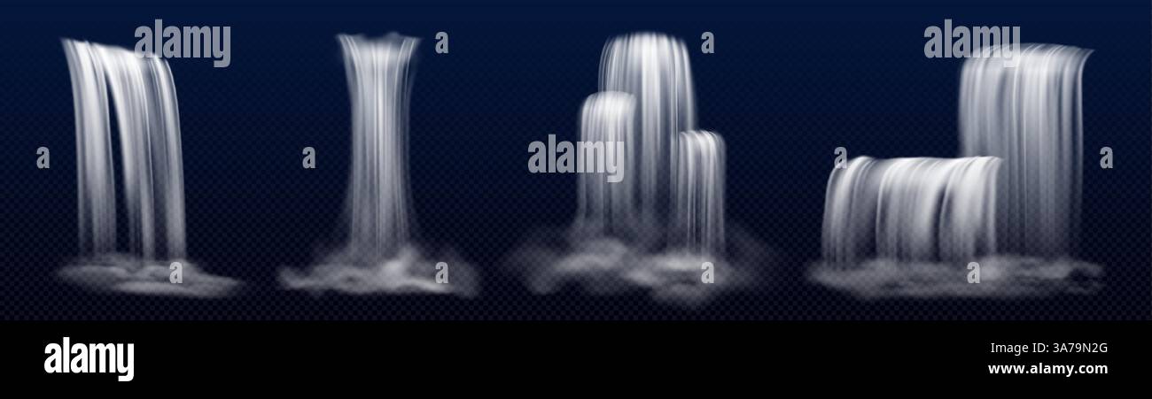 Realistic 3d waterfall cascades set - various water streams pouring ...