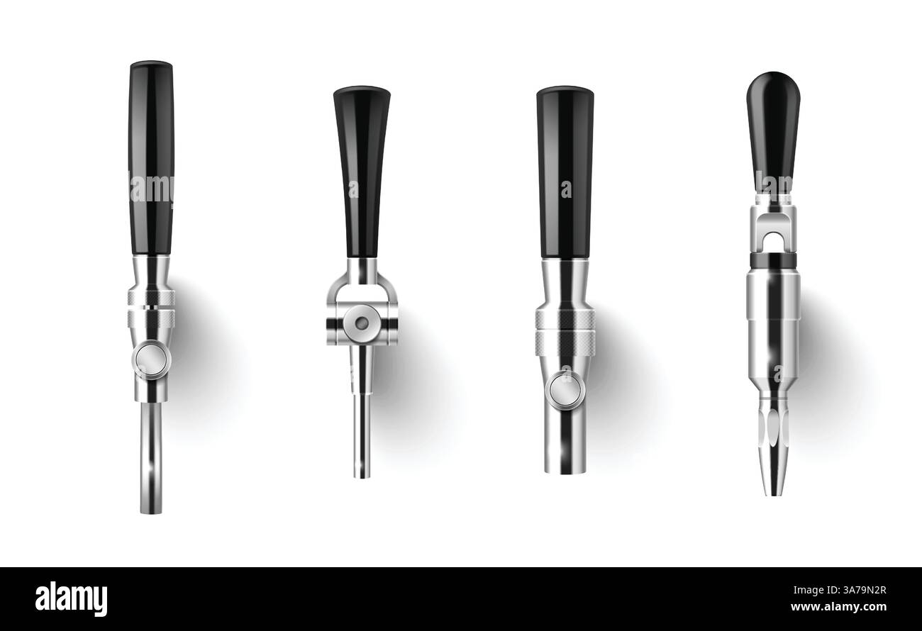 Beer tap mockups set isolated on white background. Vector realistic ...