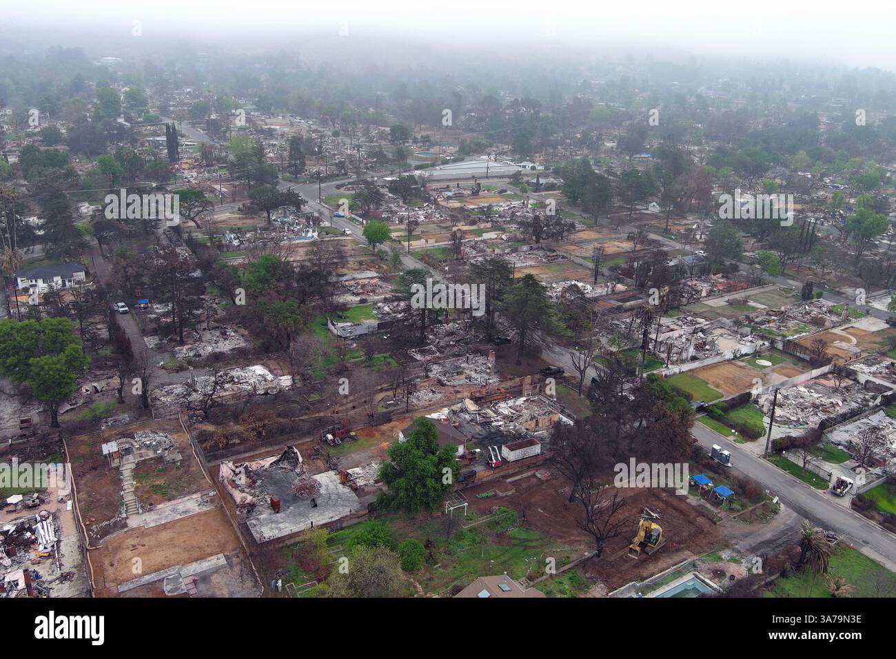 An aerial view of homes burned during the Eaton Canyon fire, Wednesday ...