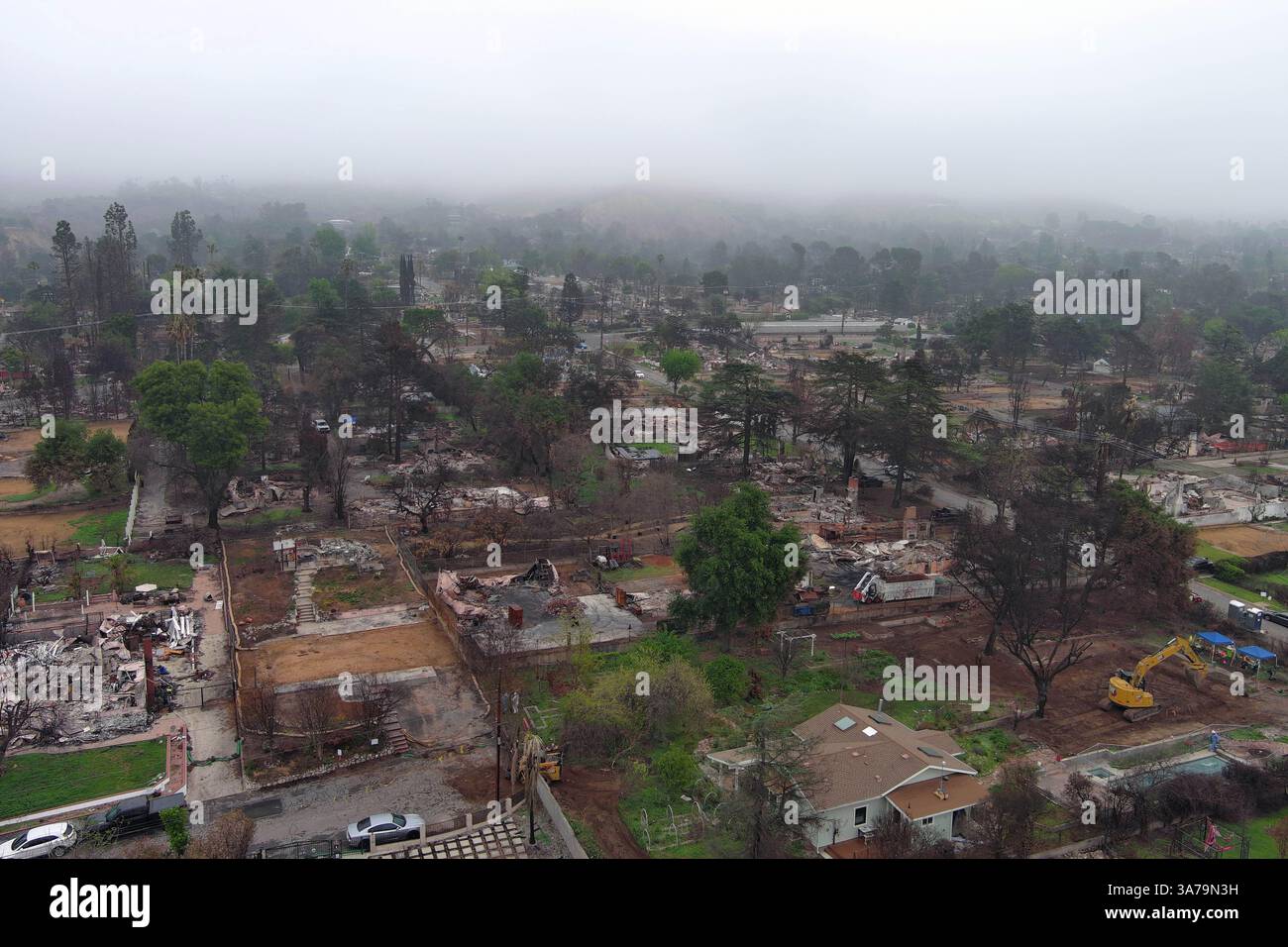 An aerial view of homes burned during the Eaton Canyon fire, Wednesday ...