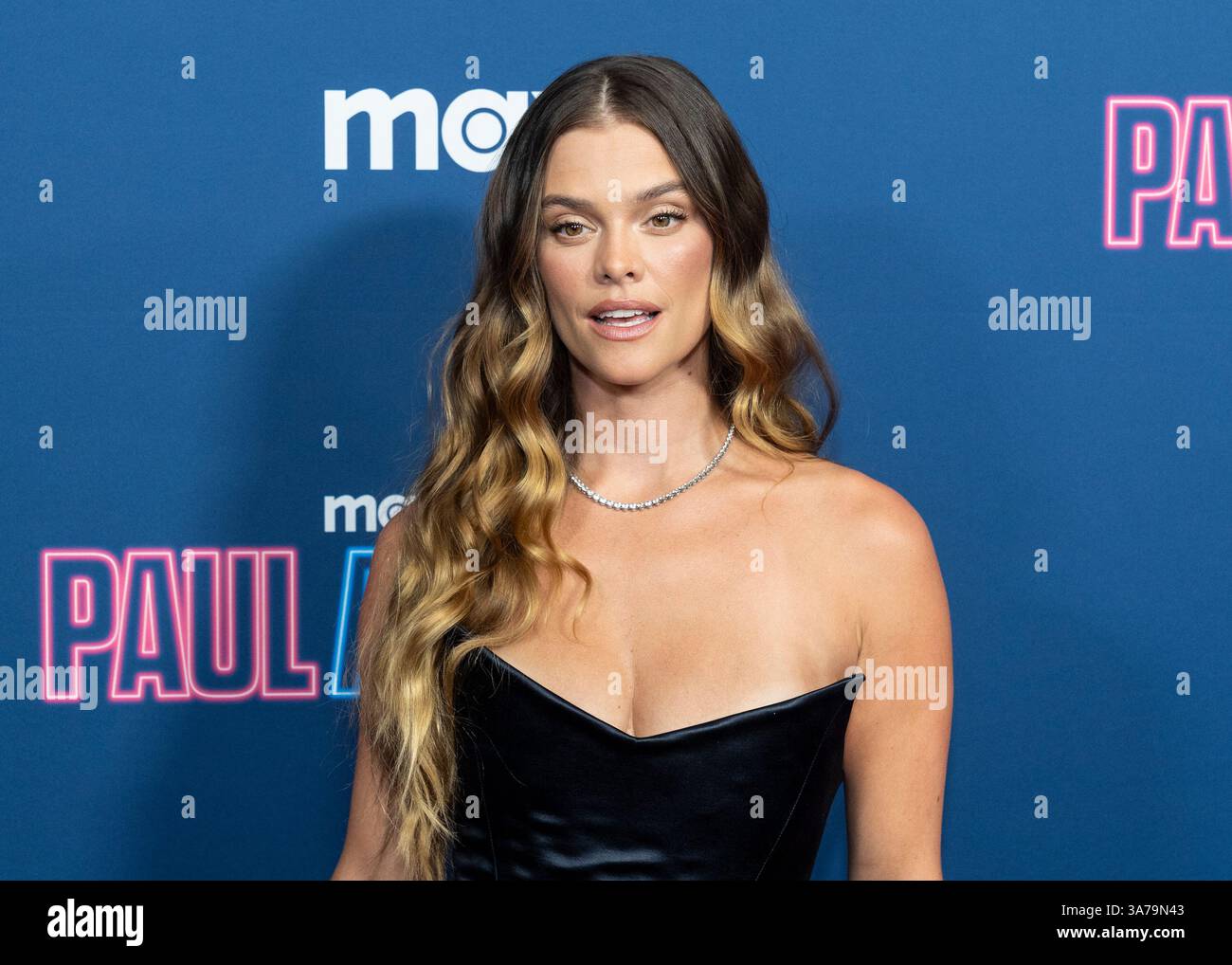 New York, NY, March 26, 2025: Nina Agdal wearing dress by Alex Perry ...