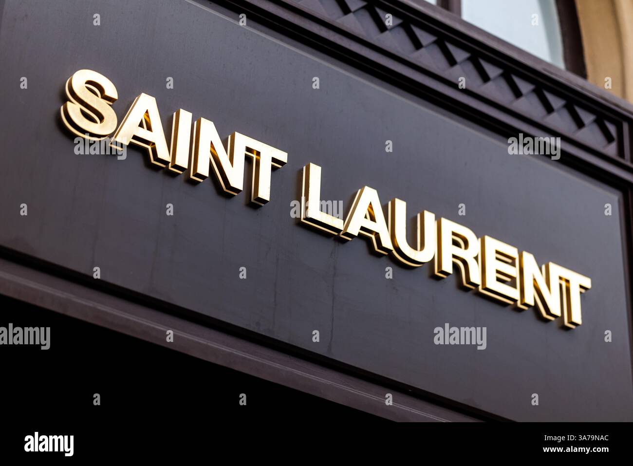 25 March 2025, Bavaria, Munich: The Saint Laurent brand logo and ...