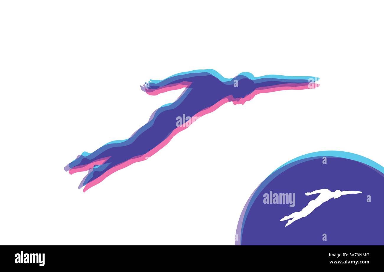 Silhouette of a swimming man. Front Crawl Swimming Technique. Design ...