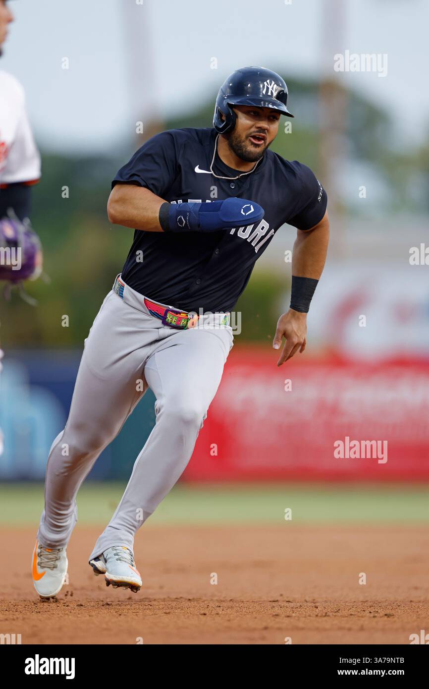 SARASOTA, FL - MARCH 20: New York Yankees outfielder Jasson Domínguez (24) runs the bases during ...