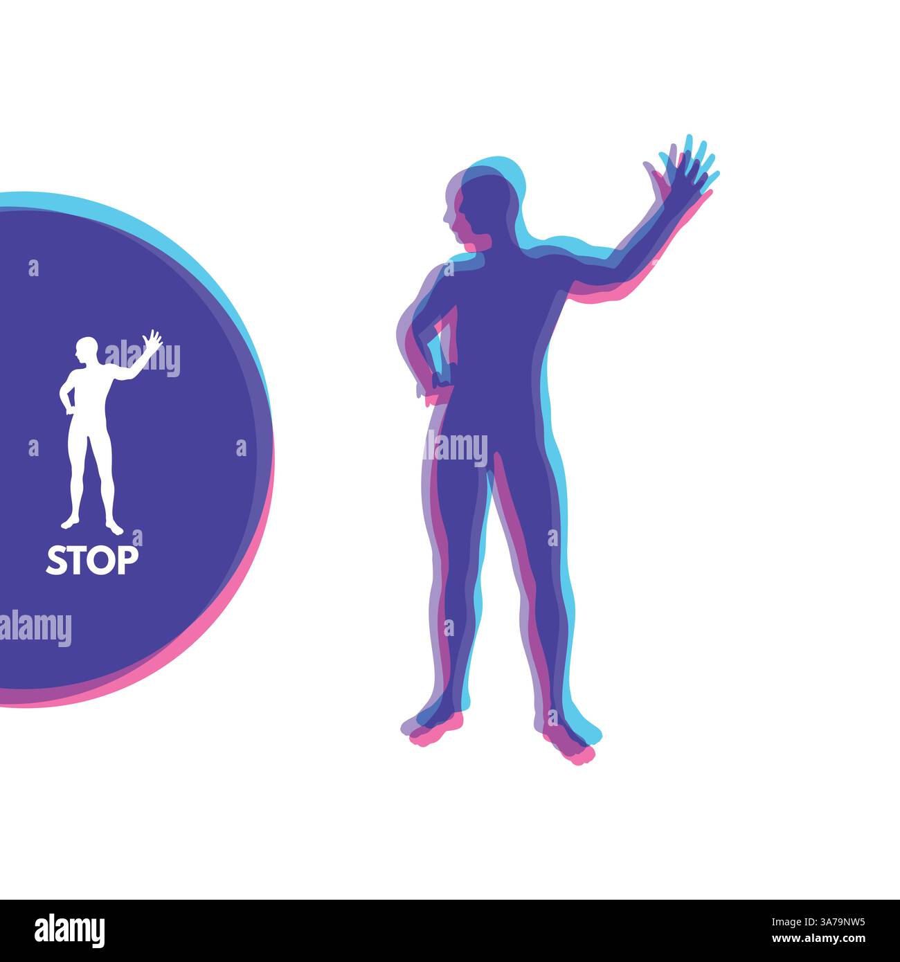 Vector man with hand up to stop. Human showing stop gesture. Silhouette ...