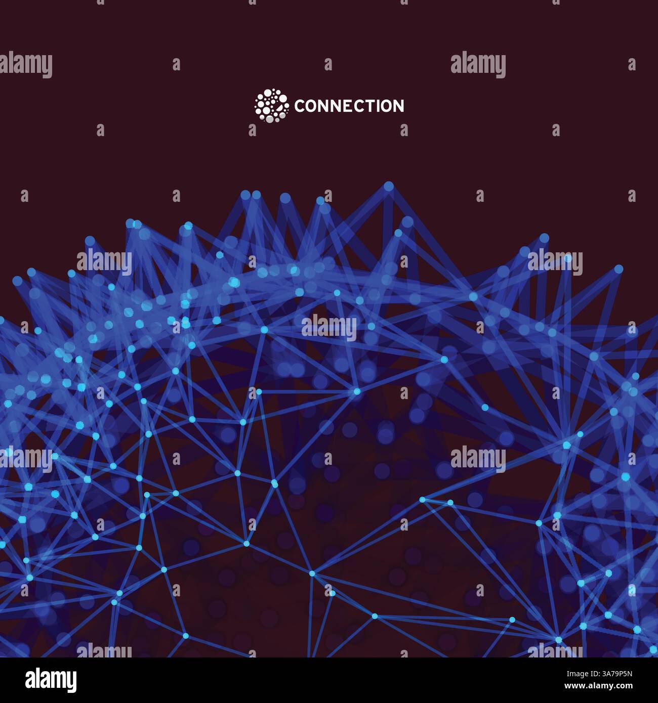 Scientific illustration with connected lines and dots. Luminous microscopic forms. Glowing grid ...