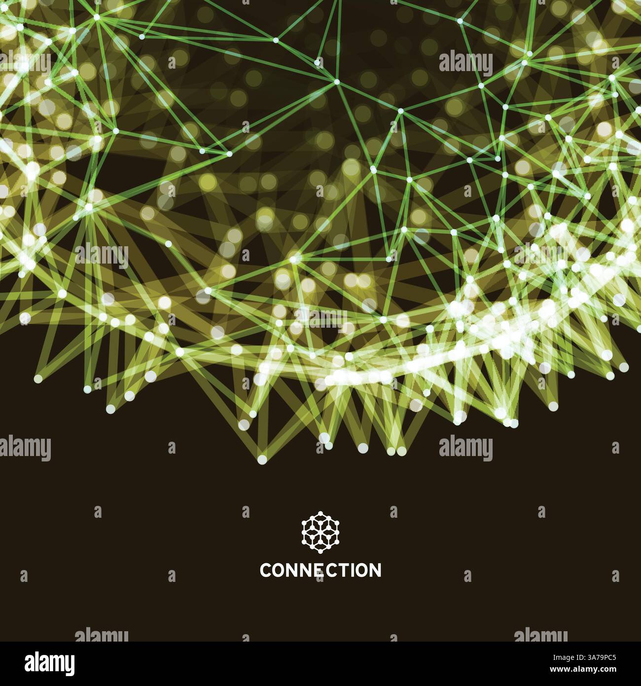Scientific illustration with connected lines and dots. Luminous ...