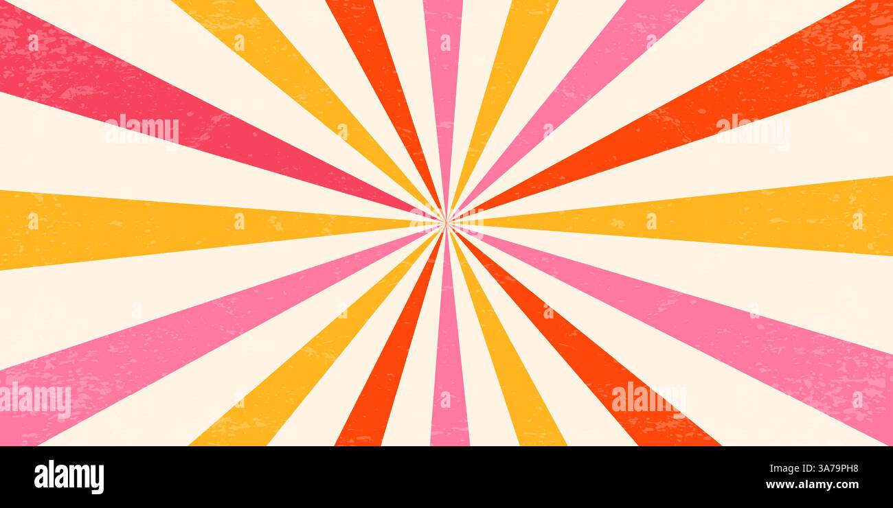 Retro pattern background. Swirl groovy vector pink and orange rays. Psychedelic radial burst ...