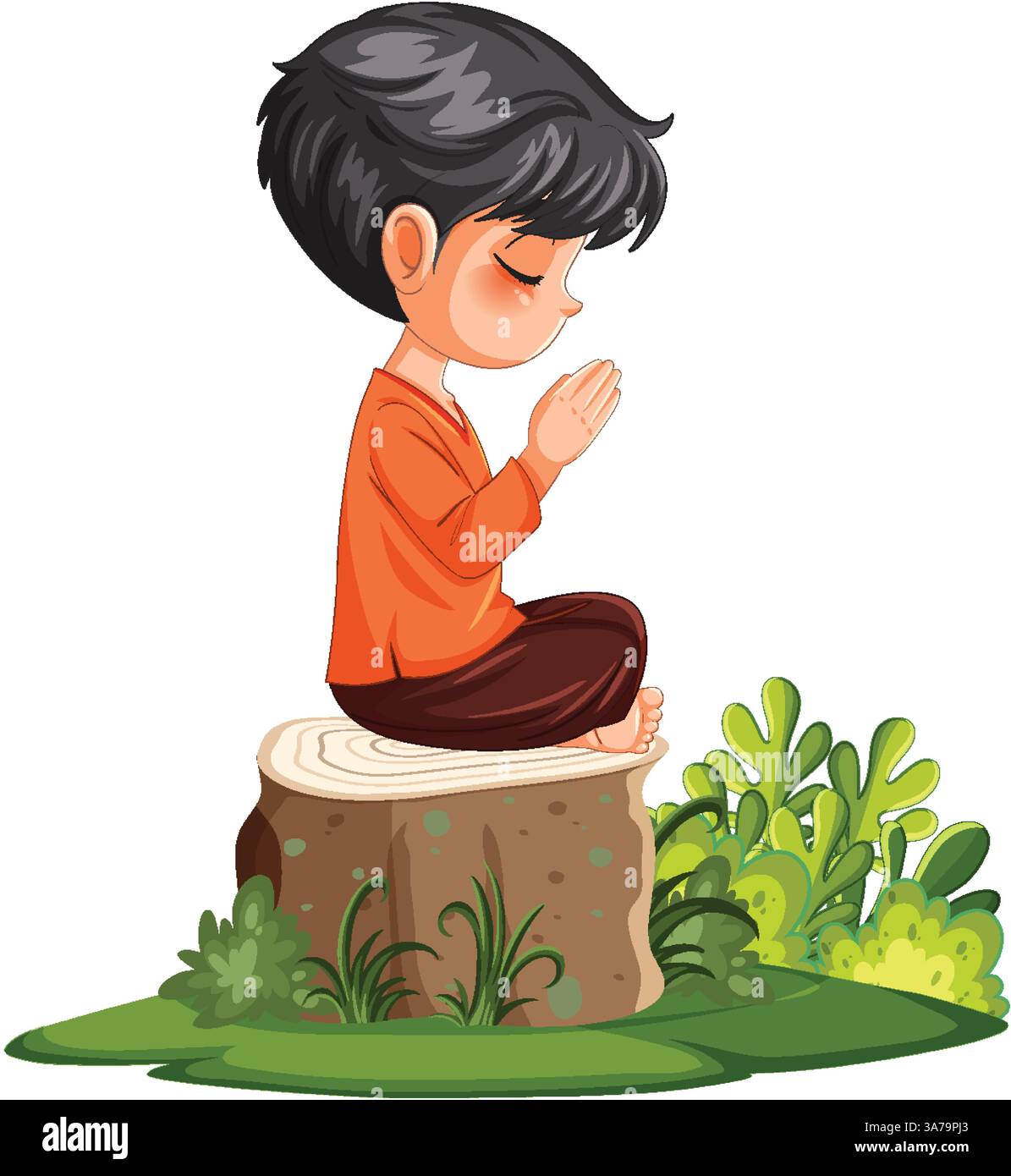 Child sitting peacefully, hands clasped in prayer Stock Vector Image ...