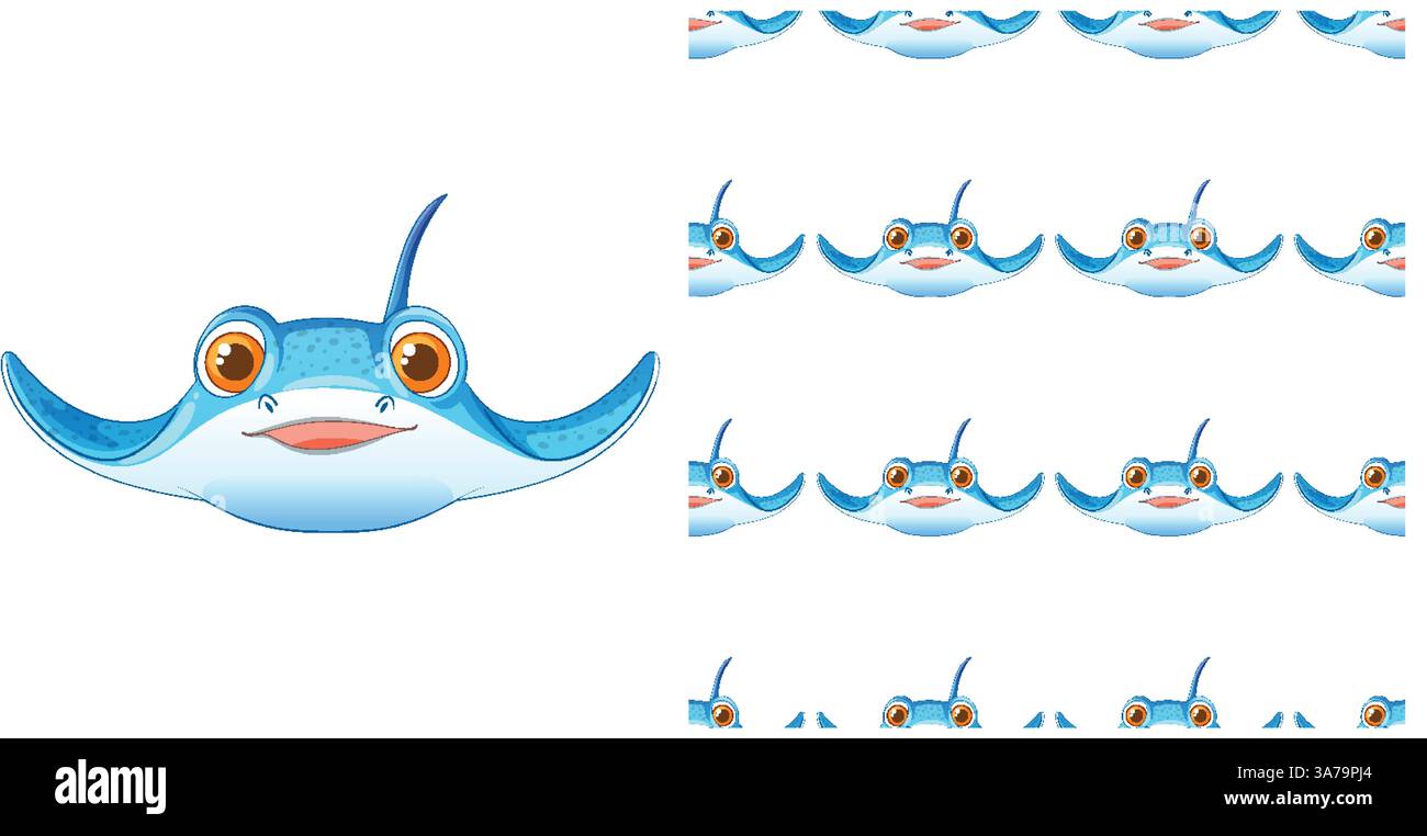 Cute stingray illustration in a seamless pattern layout Stock Vector ...