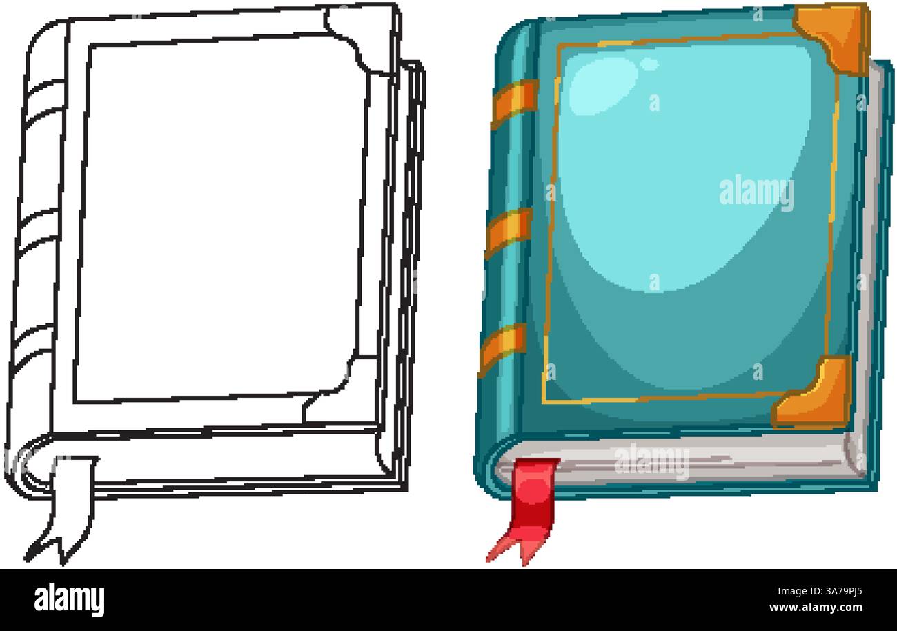Vector illustration of a book in both colorful and outline styles ...