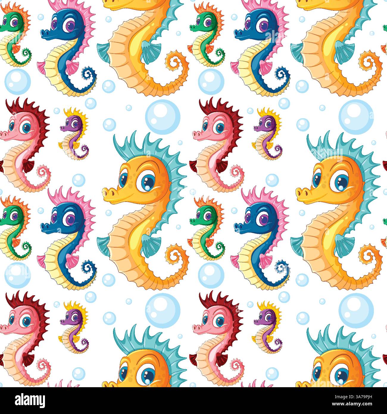 Vibrant vector illustration featuring playful seahorses in a seamless ...