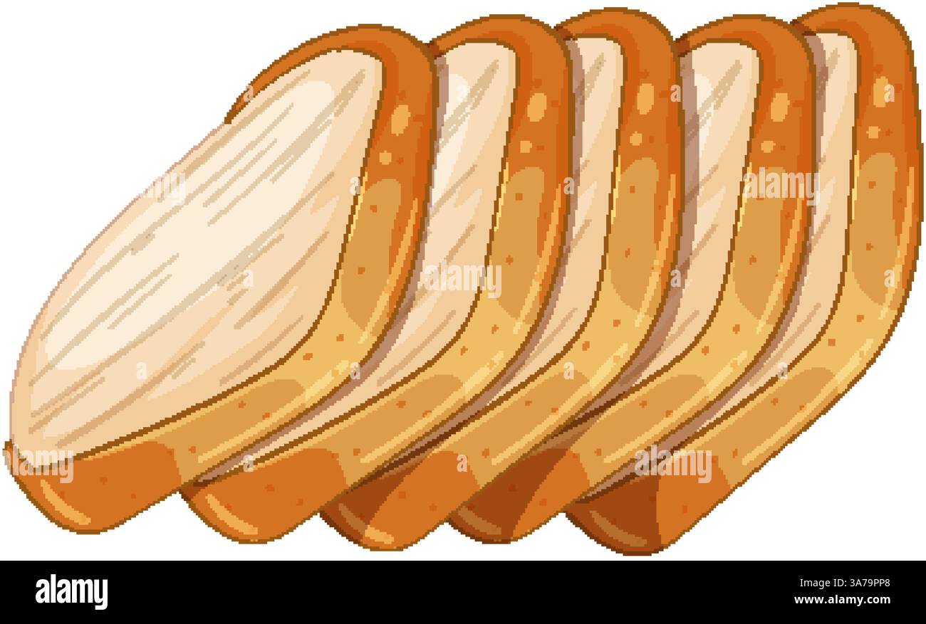 Illustration of five slices of bread in a neat arrangement. Warm colors ...