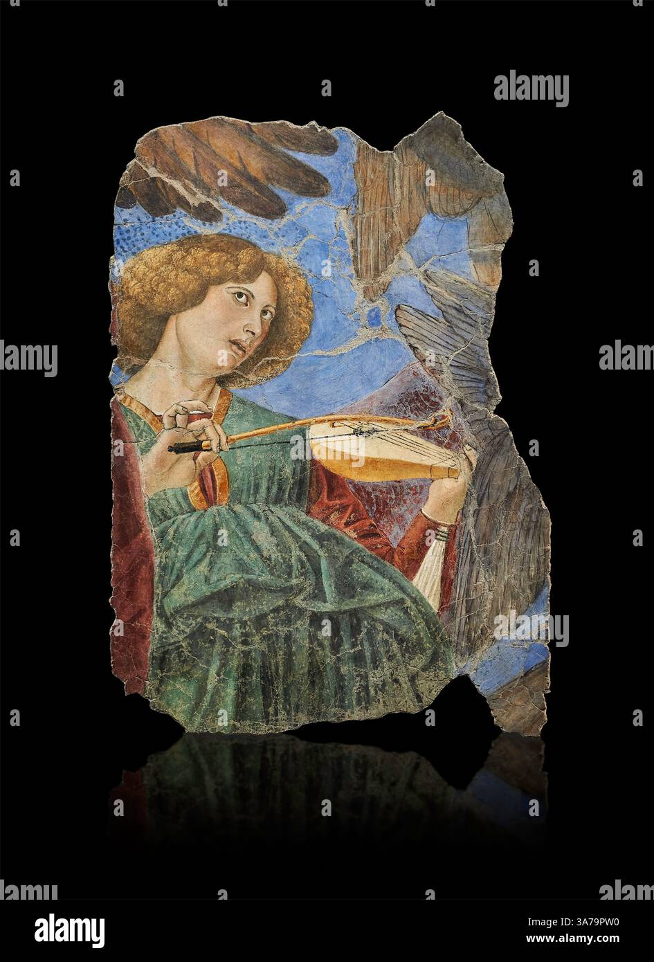 Fragment of a Renaissance apse ceiling fresco depicting a female angel ...