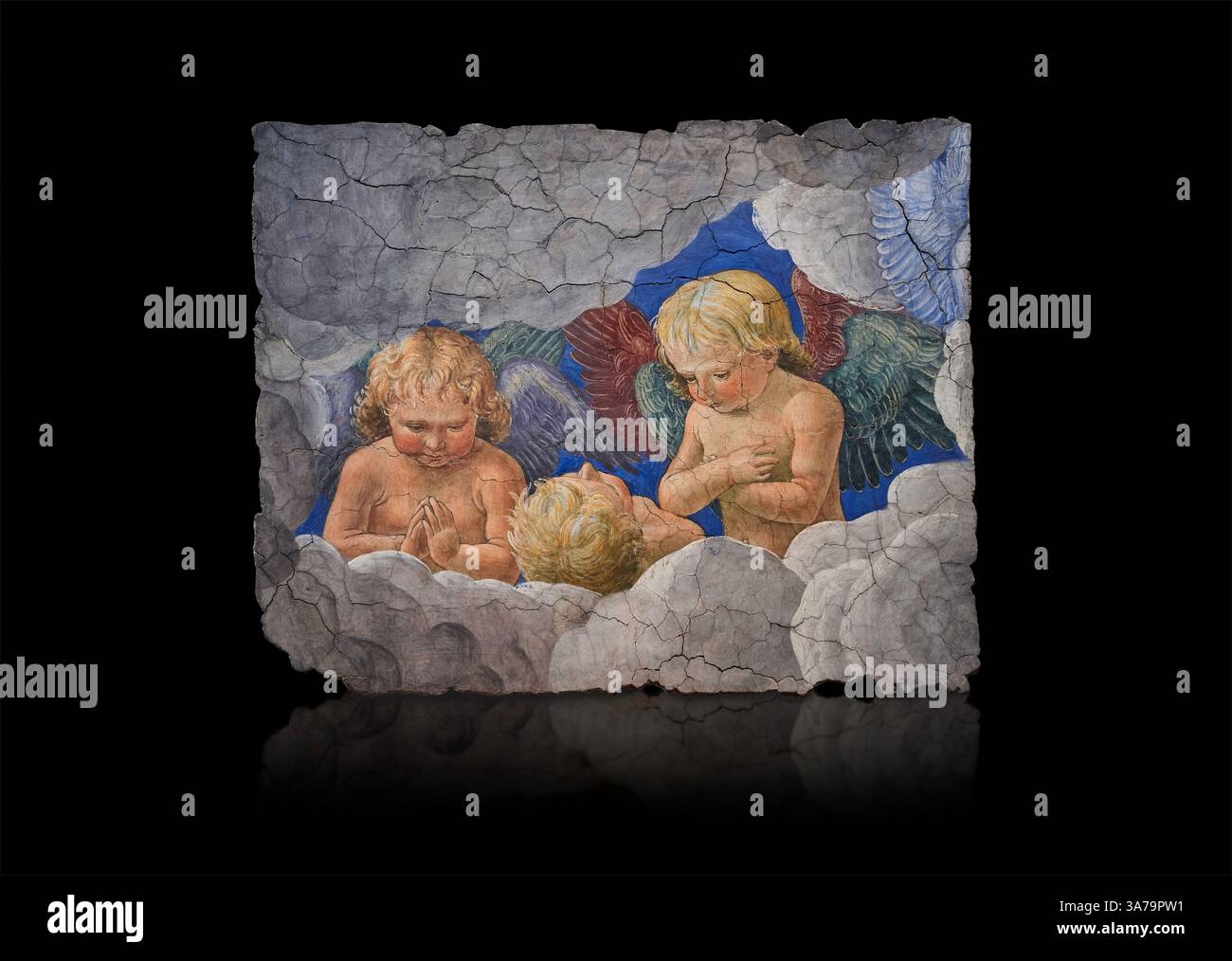 Fragment of a Renaissance apse ceiling fresco depicting churn angels ...