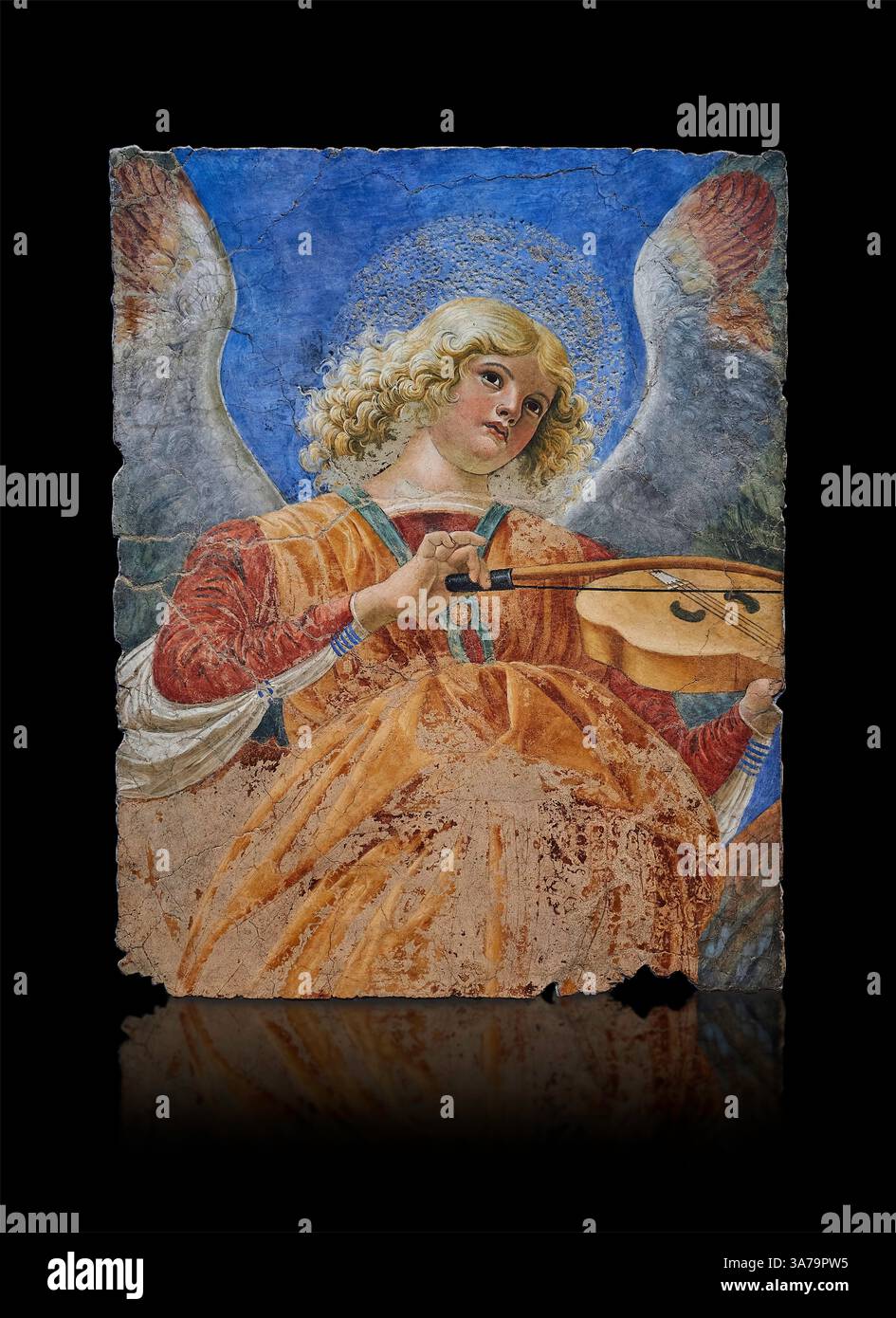 Fragment of a Renaissance apse ceiling fresco depicting an angelic ...