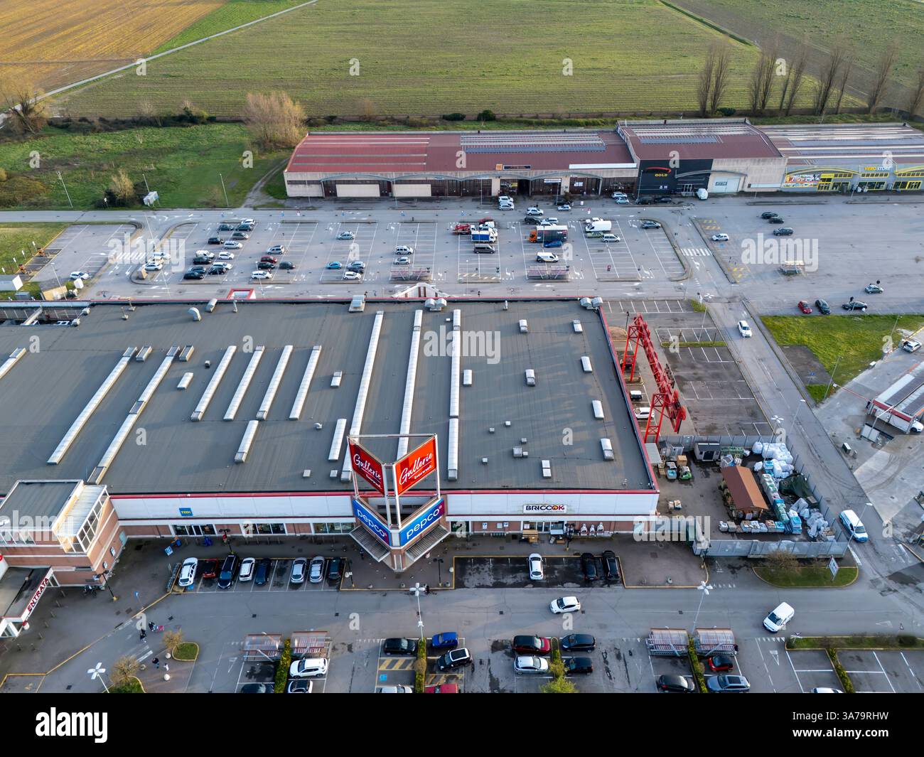 Castelvetro Piacentino, Italy March 21st 2025 Aerial view of Iper ...