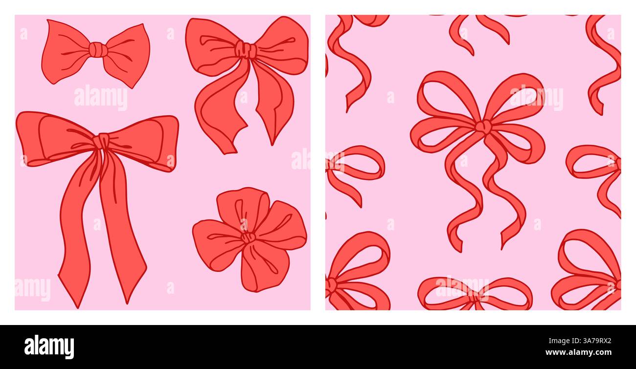 Coquette seamless pattern Red Ribbon Bow. Pretty Girly bows on pink ...