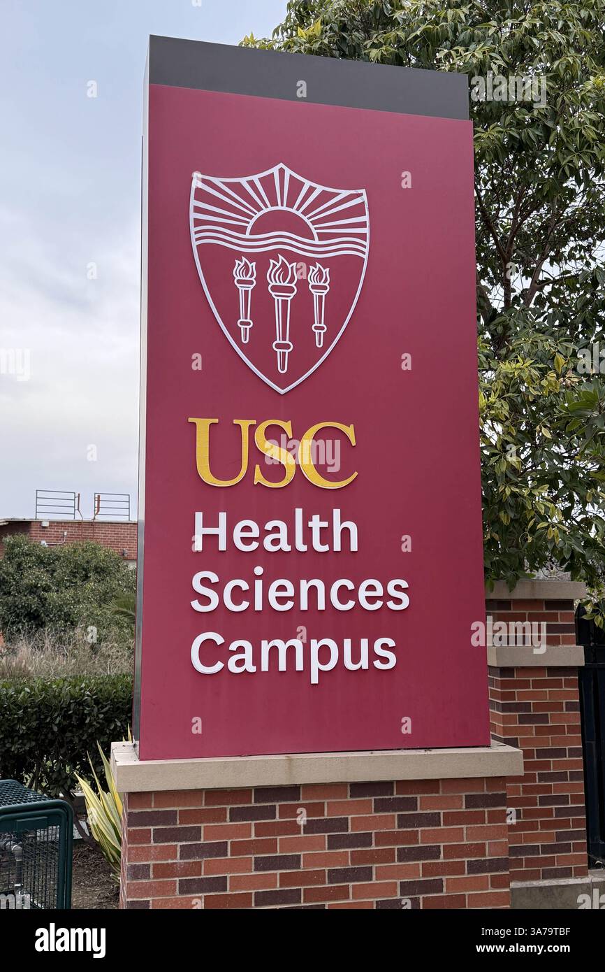 A sign at the USC Health Sciences Campus, Wednesday, March 12, 2025, in ...