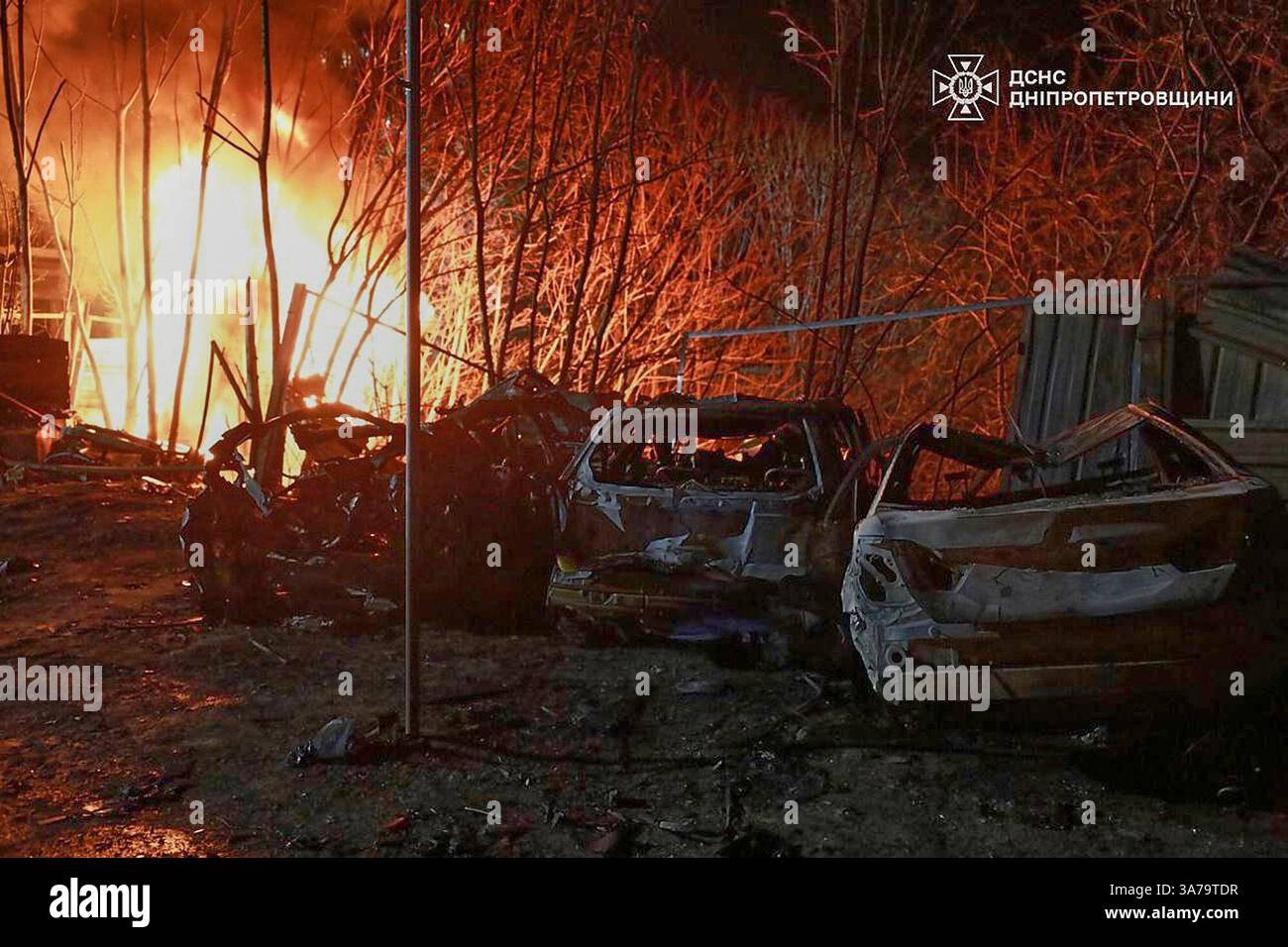 In this photo provided by the Ukrainian Emergency Service, firefighters ...