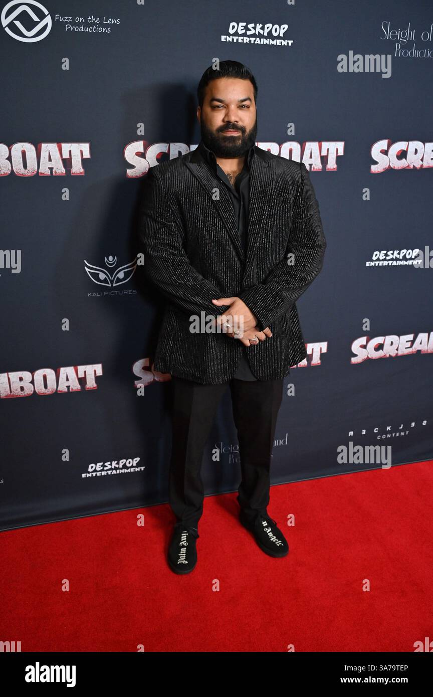 Hollywood, CA USA - March 26, 2025: Adrian Dev attends the premiere of the film Screamboat Stock ...