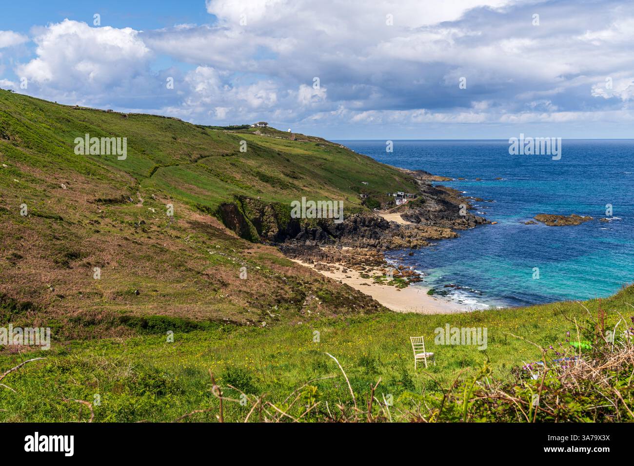 Celtic Sea Coast and cliffs near Portheras Cove, Cornwall, England, UK ...