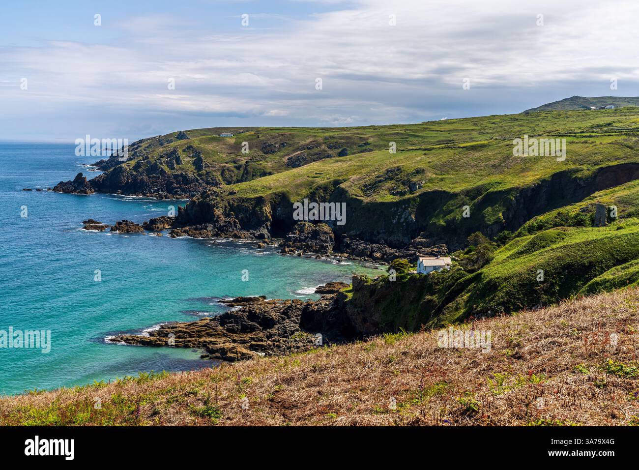 Coast and cliffs of the Celtic Sea near Treen, Cornwall, England, UK ...