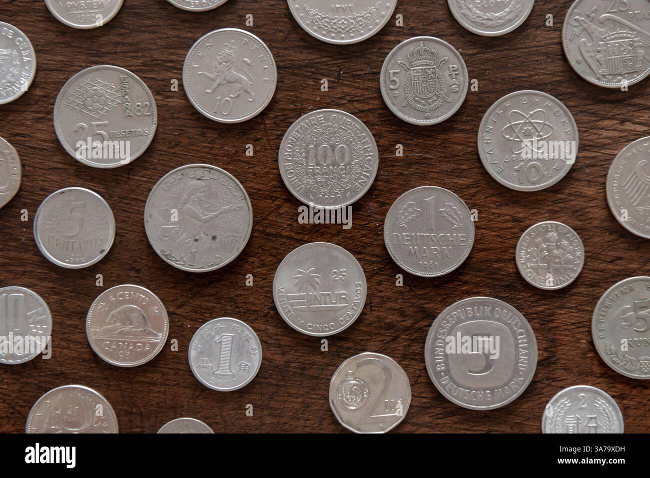 Collection of the various international coins. Different money from ...