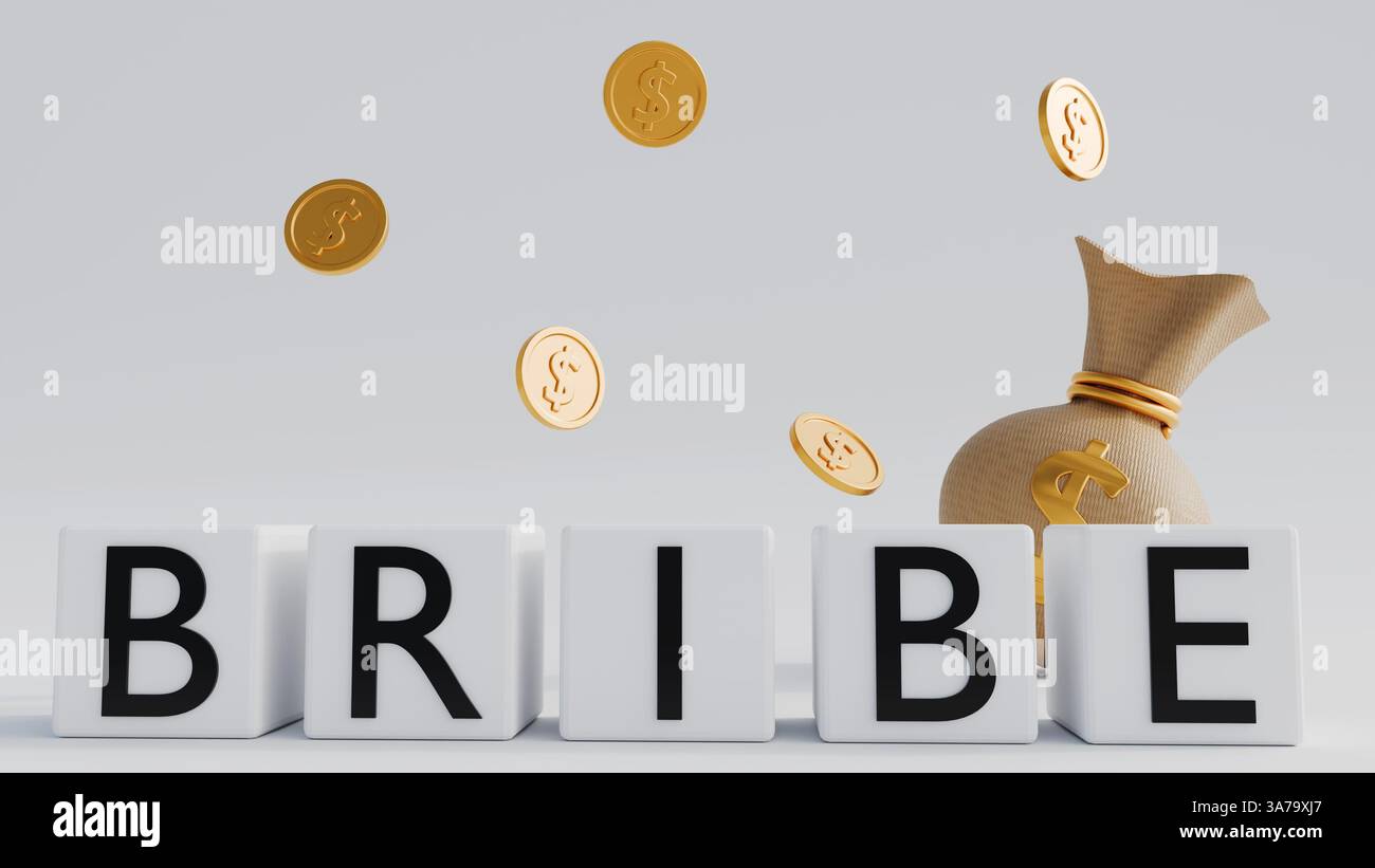 A 3d rendering of the word "BRIBE" , money bag and gold coins Stock ...