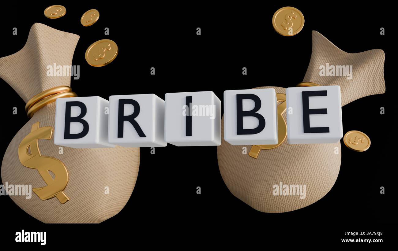 A 3d rendering of the word "BRIBE" , money bag and gold coins Stock ...