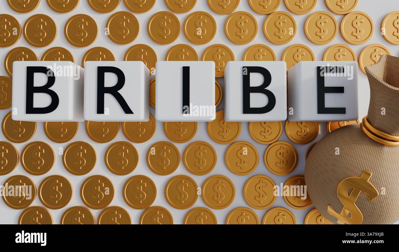 A 3d rendering of the word "BRIBE" , money bag and gold coins Stock ...