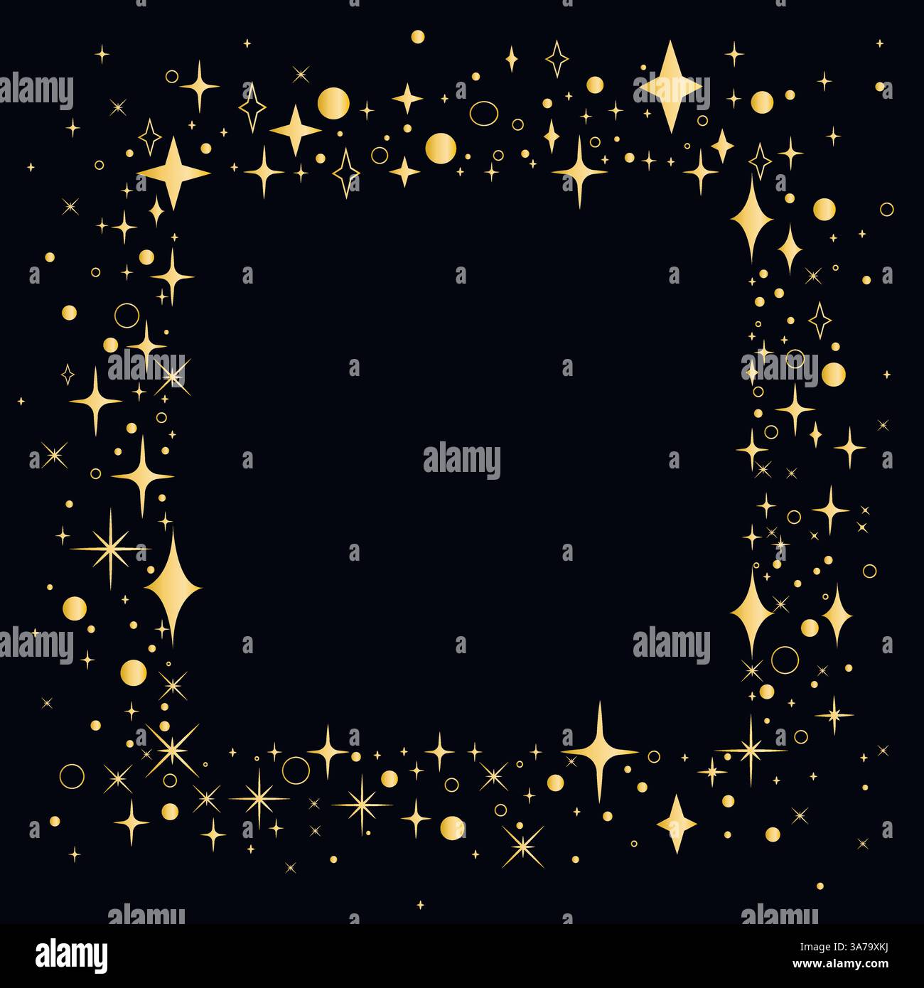 Square frame of golden stars and sparkles. Festive template dark ...