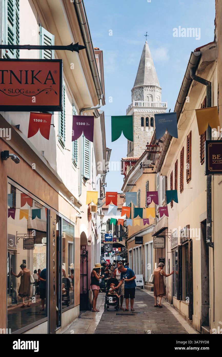 Koper, Slovenia - August 16, 2024: Picturesque street in the center of ...
