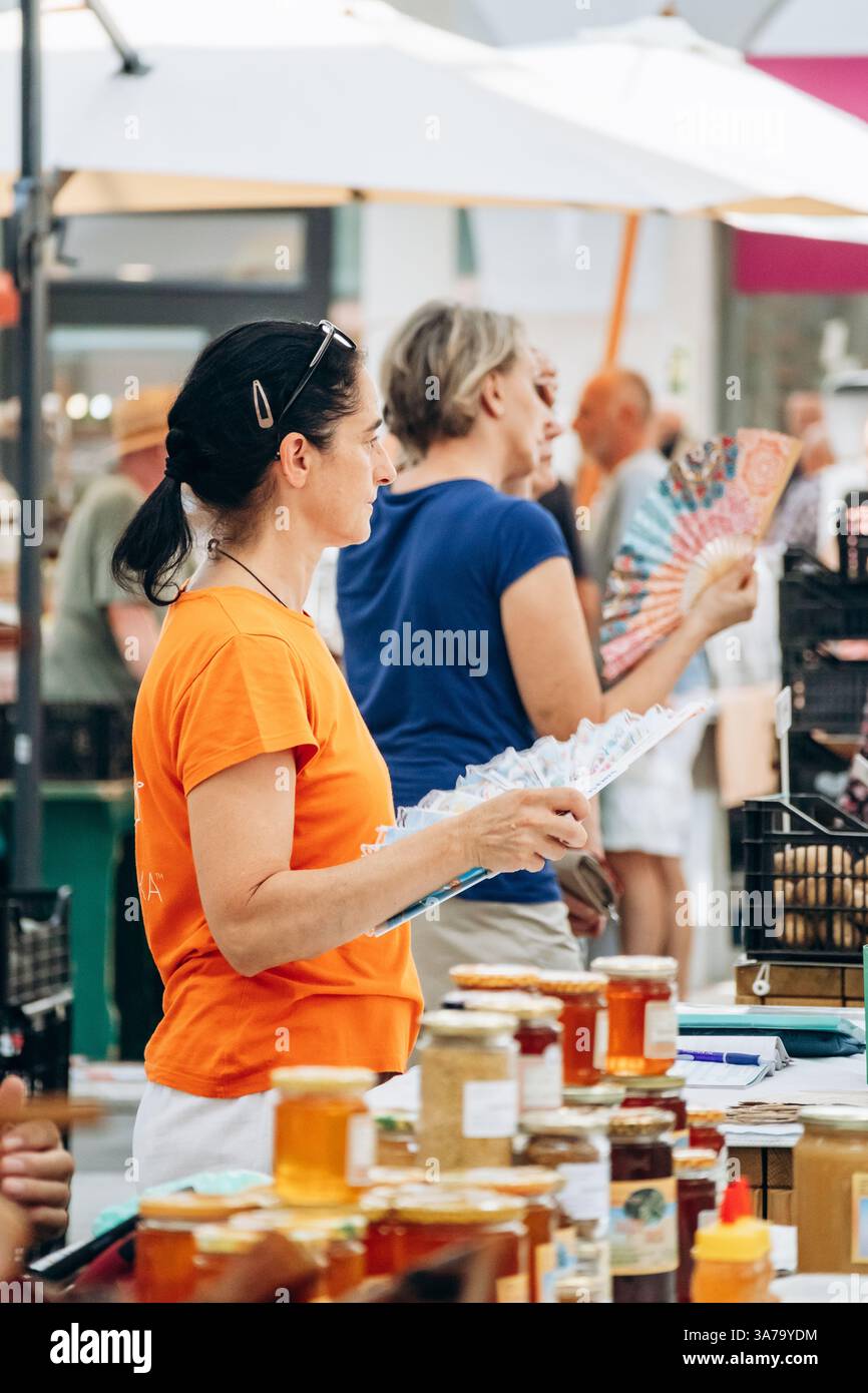 Koper, Slovenia - August 16, 2024: People at the central food market in ...