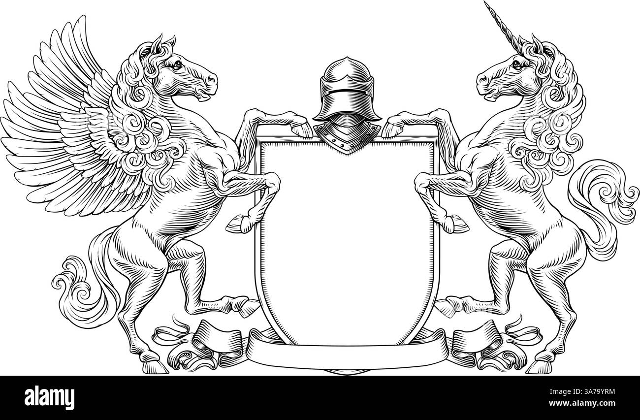 Crest Unicorn Pegasus Coat Of Arms Heraldic Shield Stock Vector Image ...