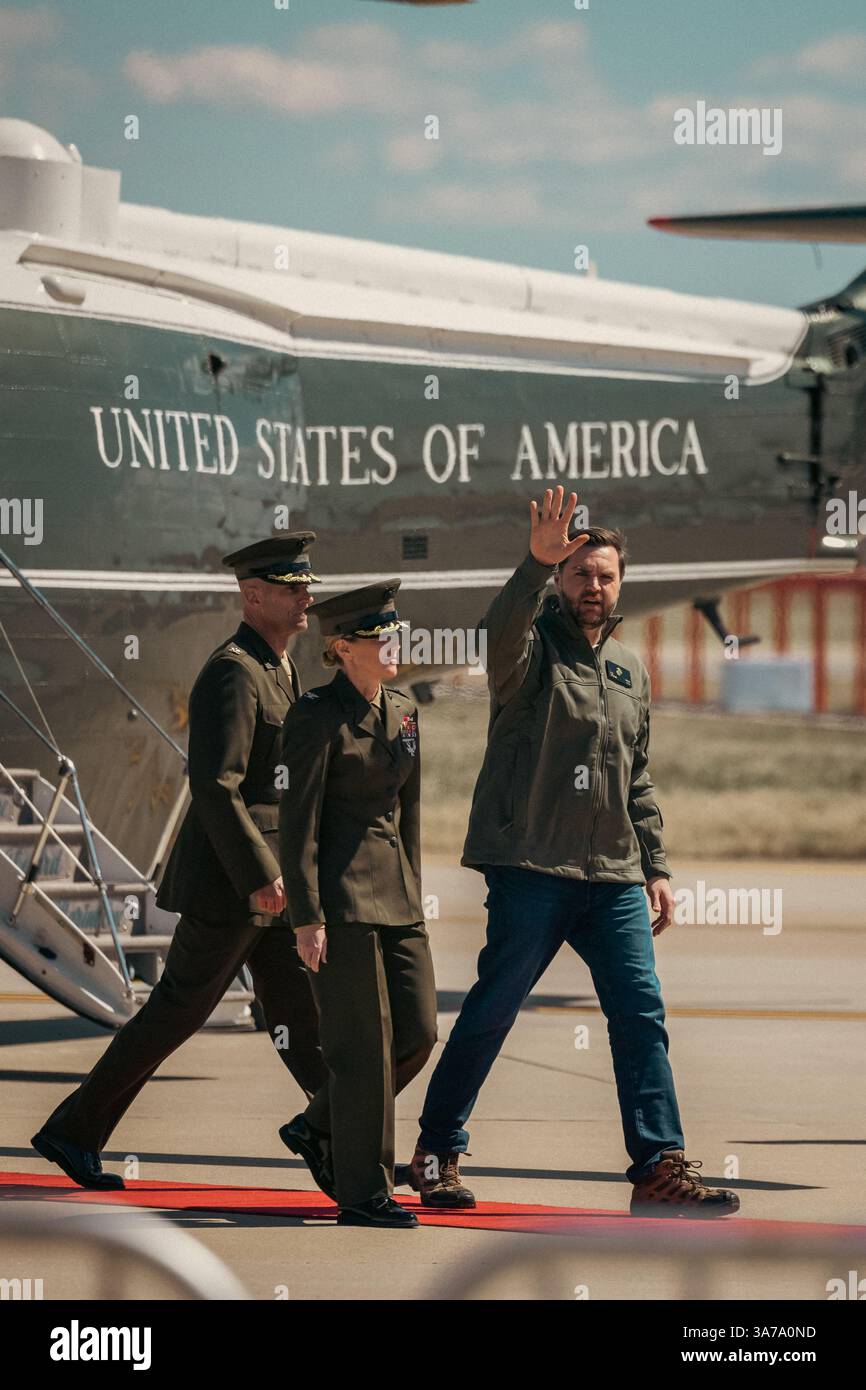 The 50th U.S. Vice President JD Vance waves to the crowd at Marine ...