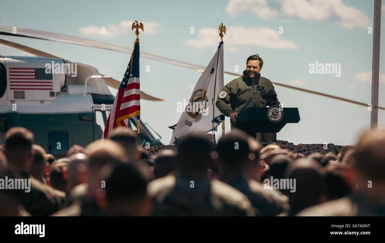 The 50th U.S. Vice President JD Vance addresses the personnel in ...