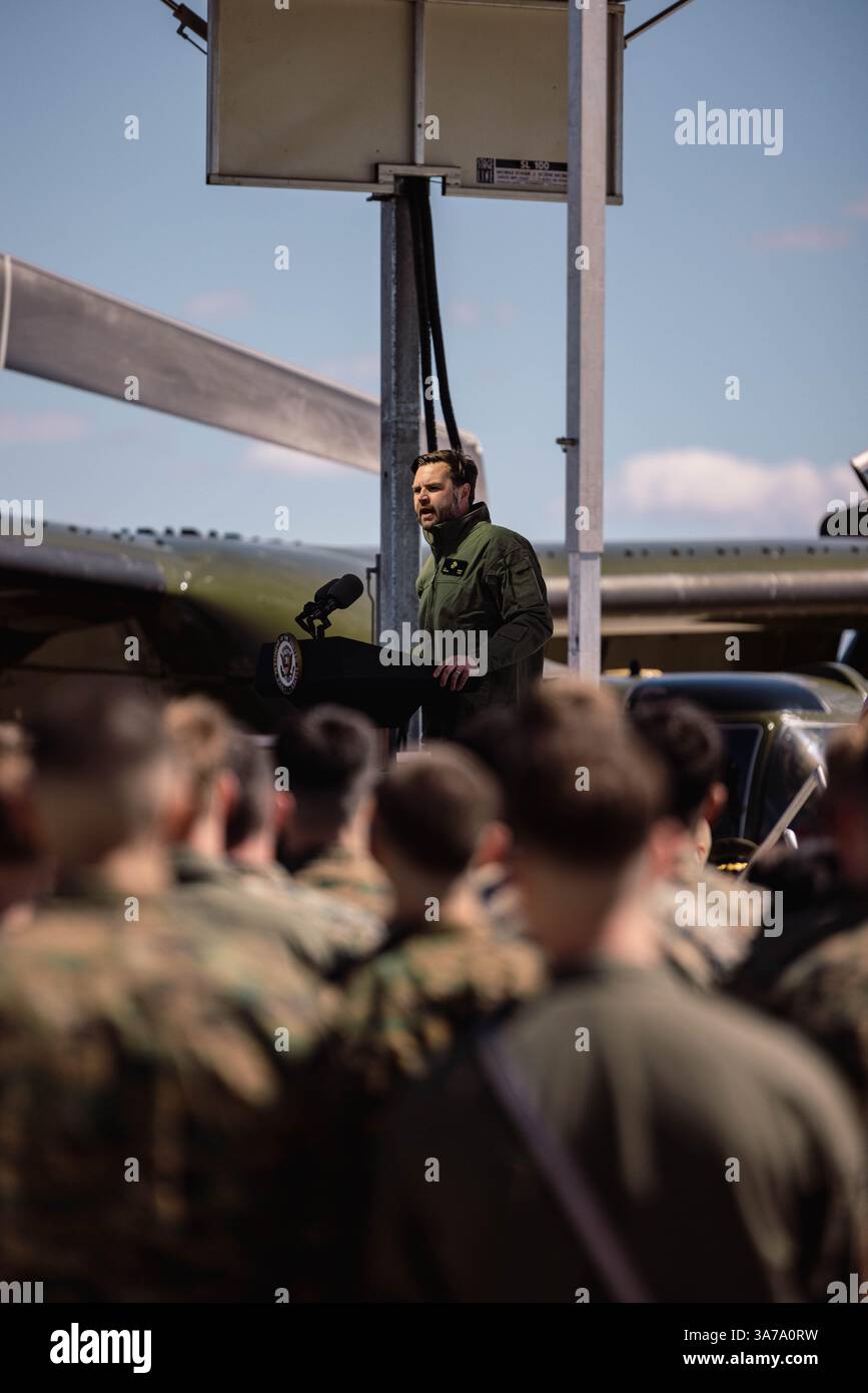 The 50th U.S. Vice President JD Vance delivers a speech to about 300 ...