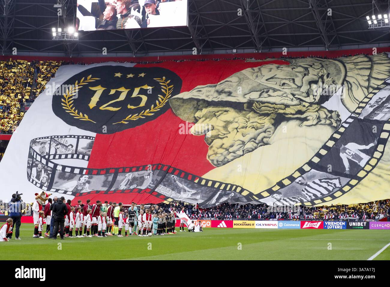 AMSTERDAM - Banner AFC Ajax 125 years during the Dutch Eredivisie match ...