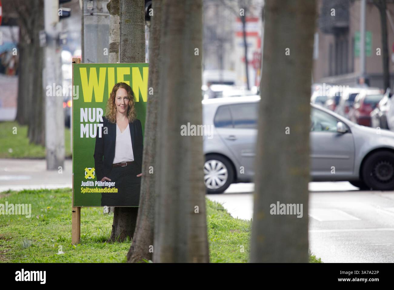 AUSTRIA; VIENNA; 20250326; Election posters of the Green Party photographed on March 26, 2025 ...