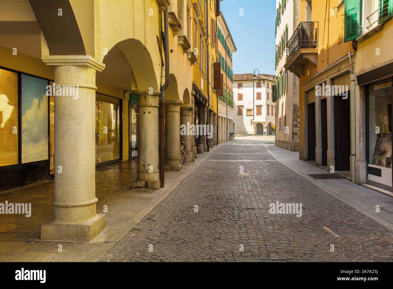 Arcades in Via Paolo Canciani in Udine, Friuli, Italy. The style is ...