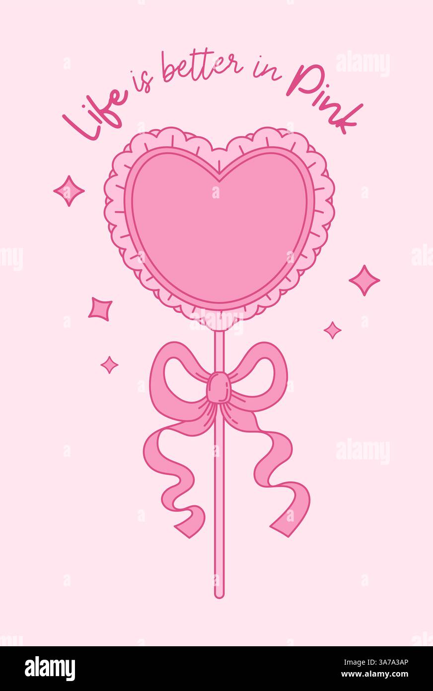 Vintage Coquette Pink Heart Decor with Ribbon Bow on Stick. Romantic ...