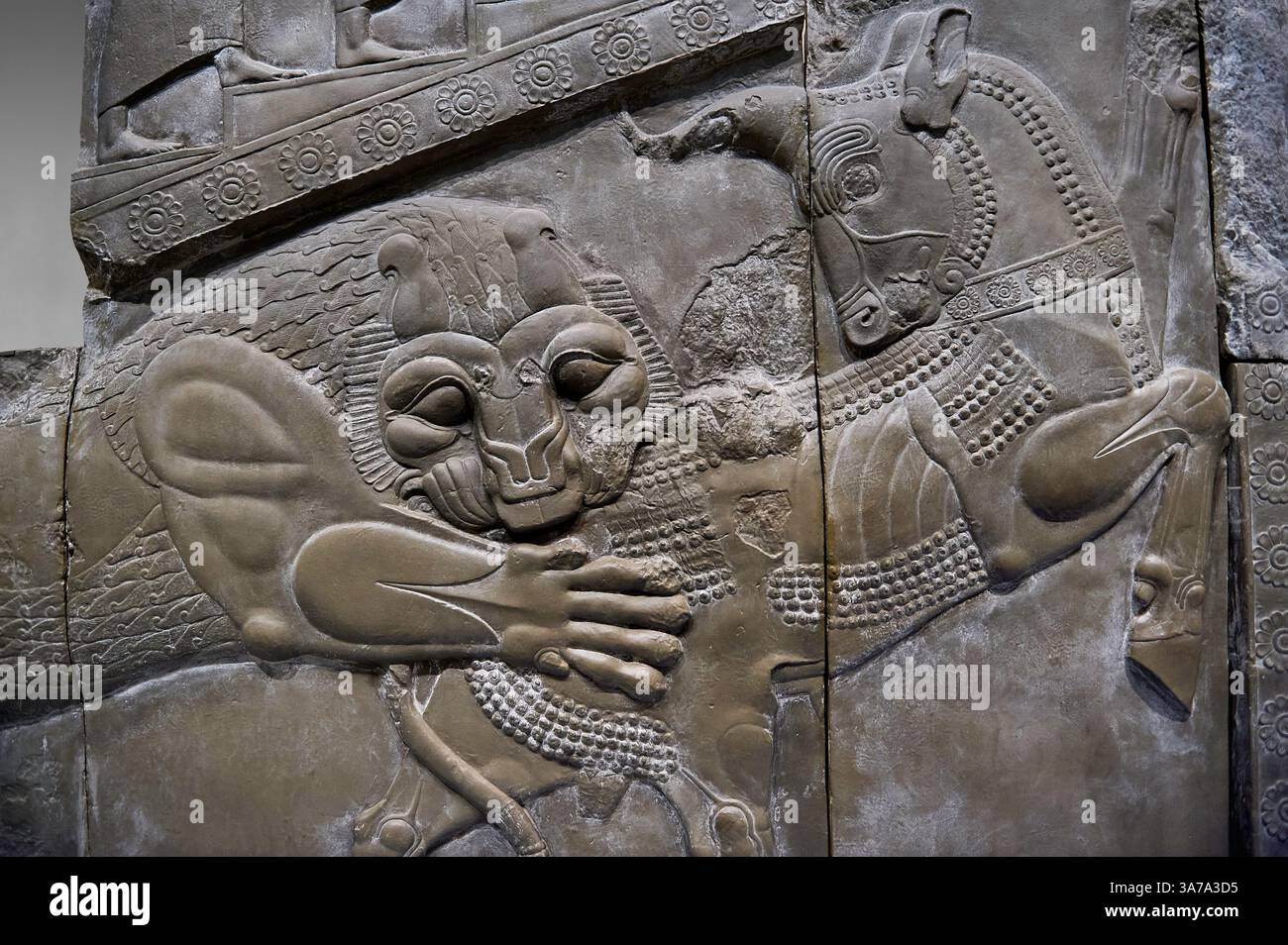 Ancient Persian Achaemenid bas relief sculpture panel showing a lion ...