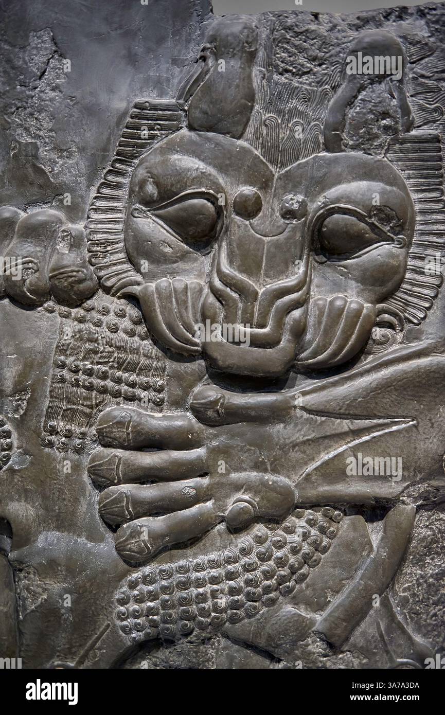 Ancient Persian Achaemenid bas relief sculpture panel showing a lion ...