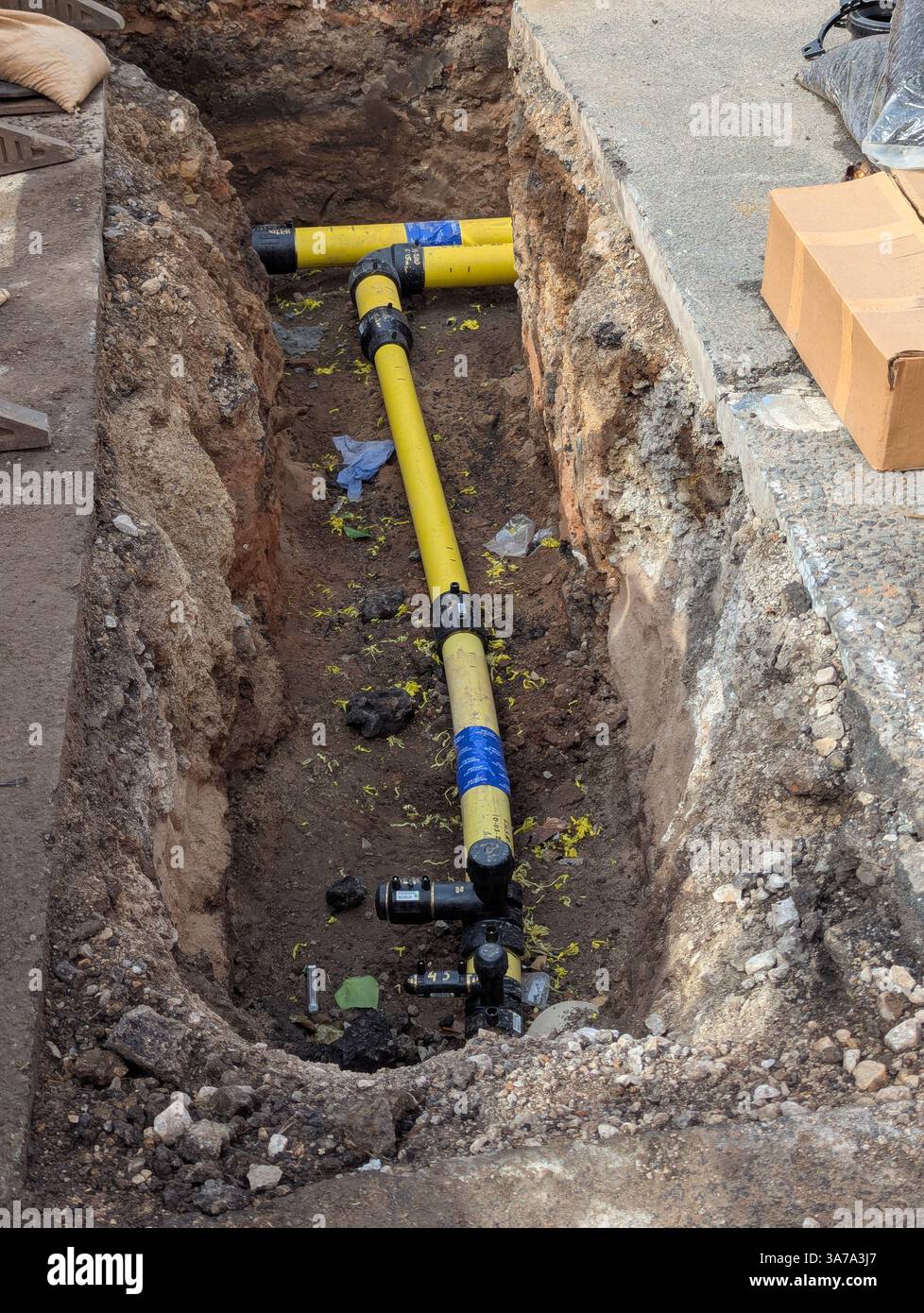 Road works, laying new gas pipes in the UK Stock Photo - Alamy