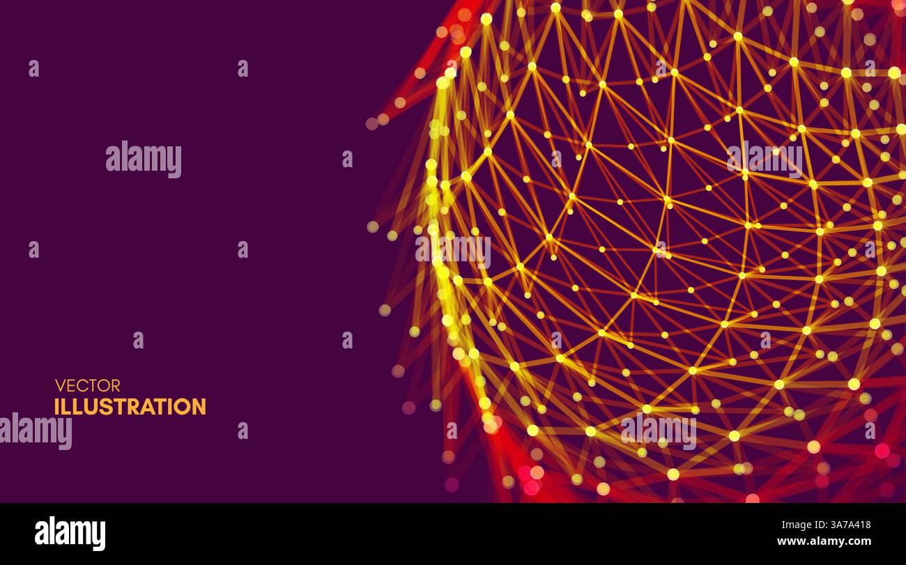 Scientific illustration with connected lines and dots. Luminous ...