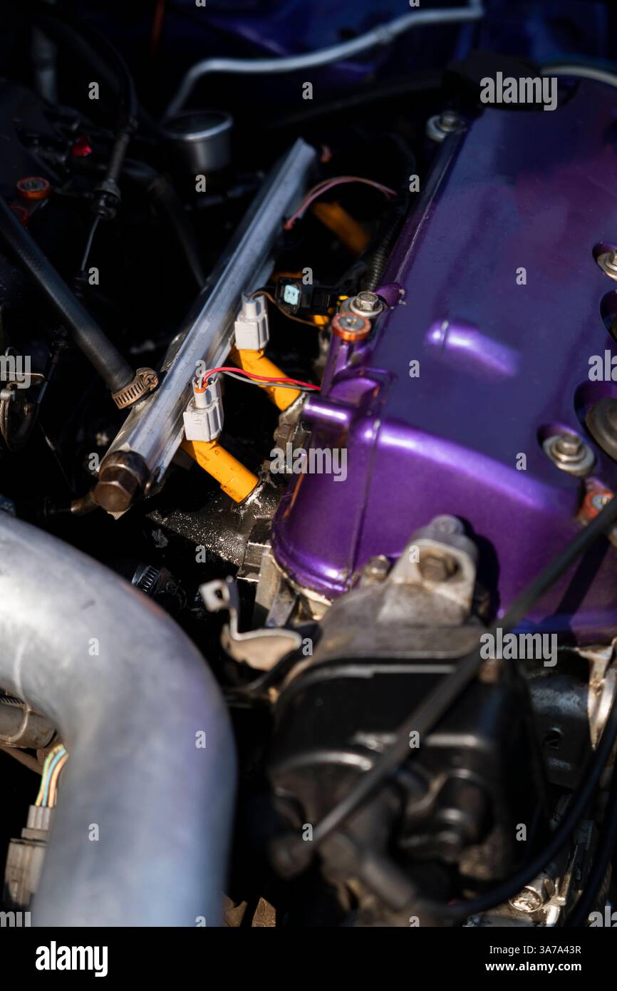 A detailed shot of a high-performance sports car engine, showcasing its ...